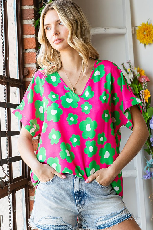 Pink & Green Floral Print Hi-Low Top - Plus Size – Hooked for Life