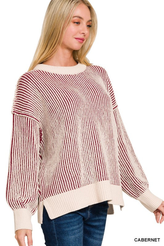 Cabernet Two Tone Crewneck Sweater – Hooked for Life